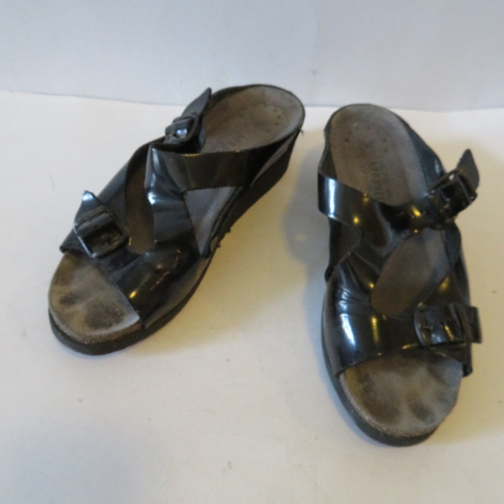 Mephisto Black Patent Leather Slide Sandals Sz 7 - Gem